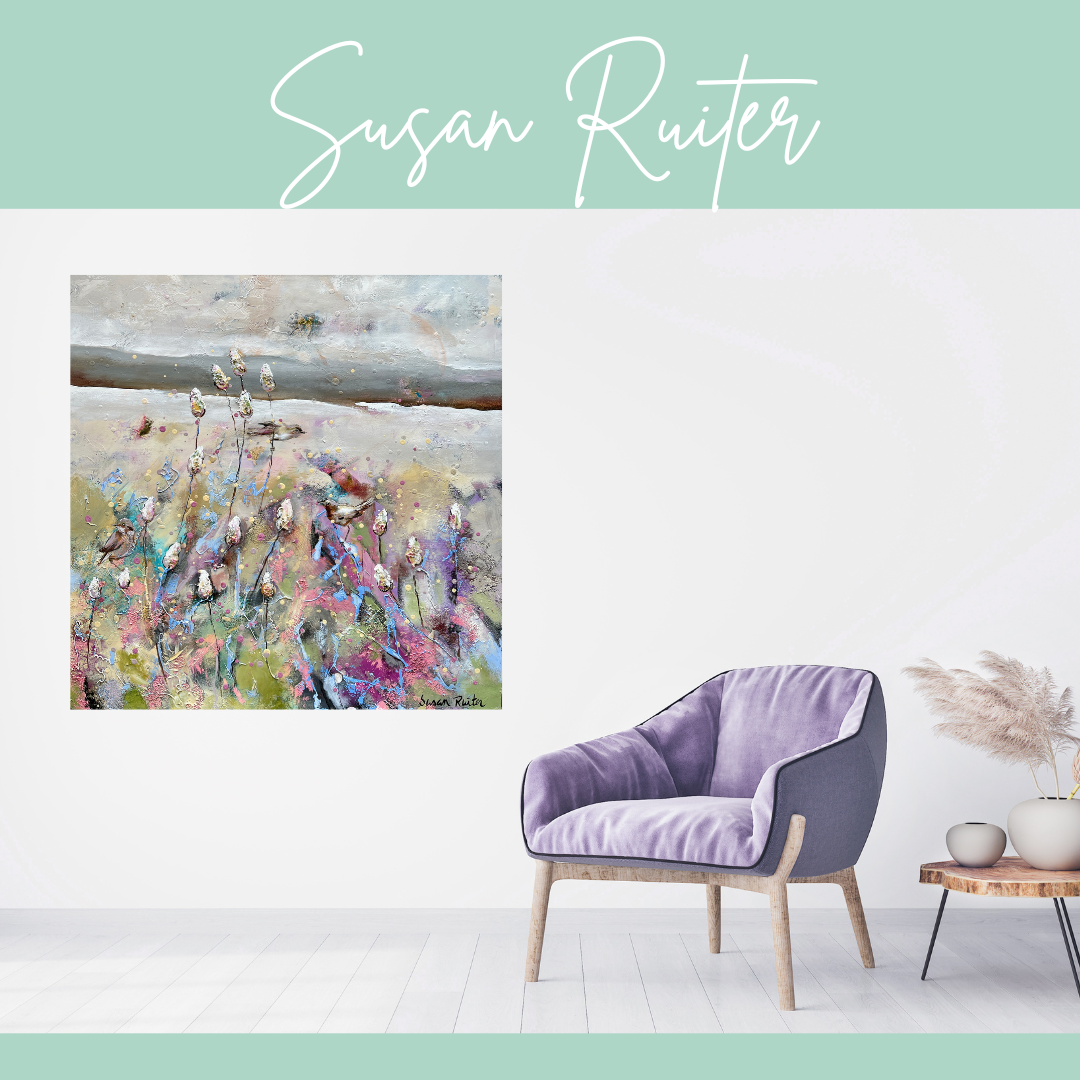 Susan Ruiter - Colorful Landscape artwork with birds and nature by artist